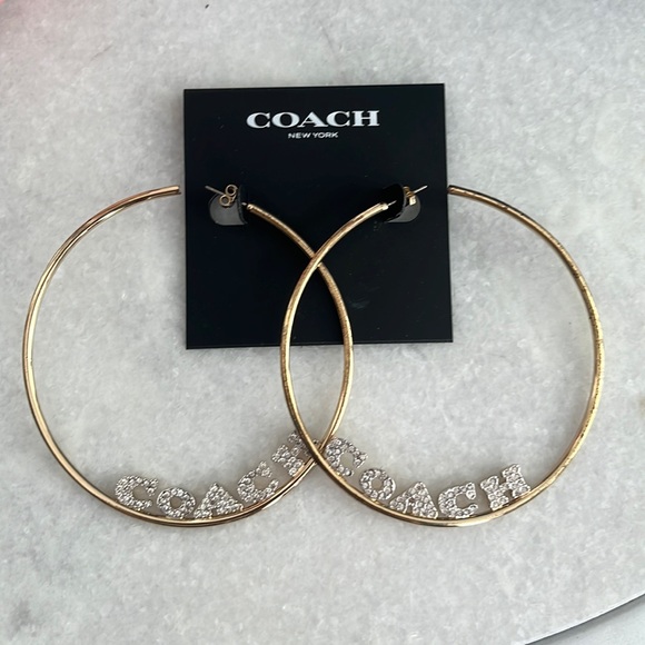Coach | Jewelry | Coach Signature Large Pave Logo Hoop Earring | Poshmark